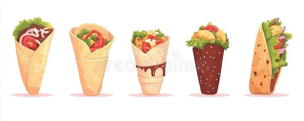 A Selection of Four Assorted Wraps Filled with Grilled Chicken and ...