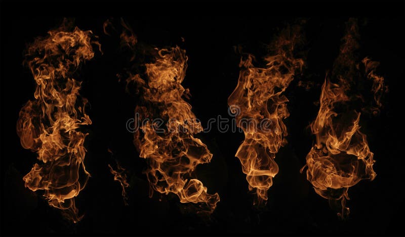 Selection of Four Fire Flames Stock Photo - Image of buring, detail ...