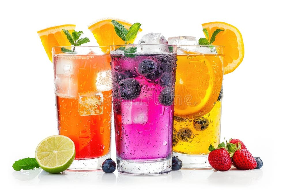 A Selection of Four Glasses Filled with Various Beverages Stock Photo ...