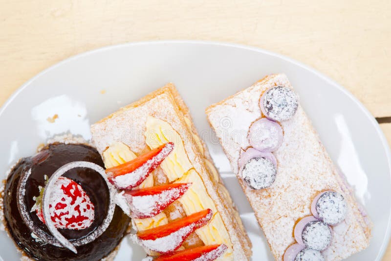 Selection of Fresh Cream Cake Dessert Plate Stock Image - Image of ...