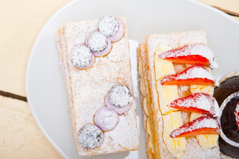 Selection of Fresh Cream Cake Dessert Plate Stock Photo - Image of ...