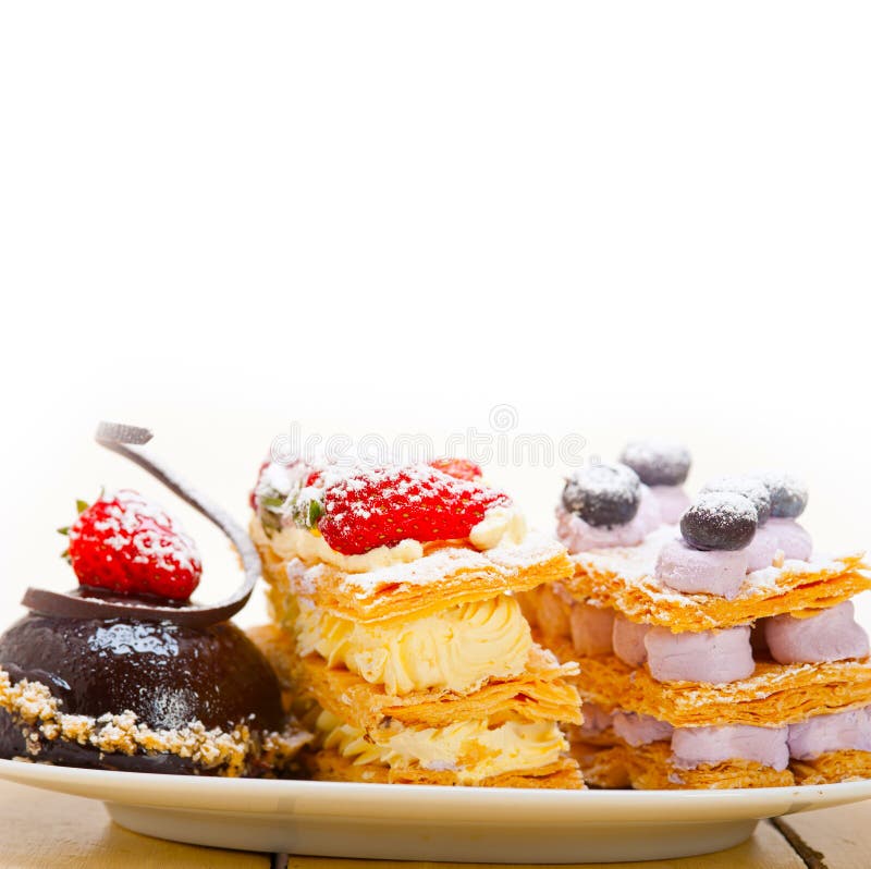 Selection of Fresh Cream Cake Dessert Plate Stock Photo - Image of ...