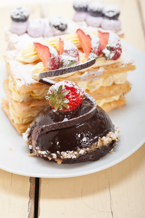 Selection of Fresh Cream Cake Dessert Plate Stock Image - Image of ...