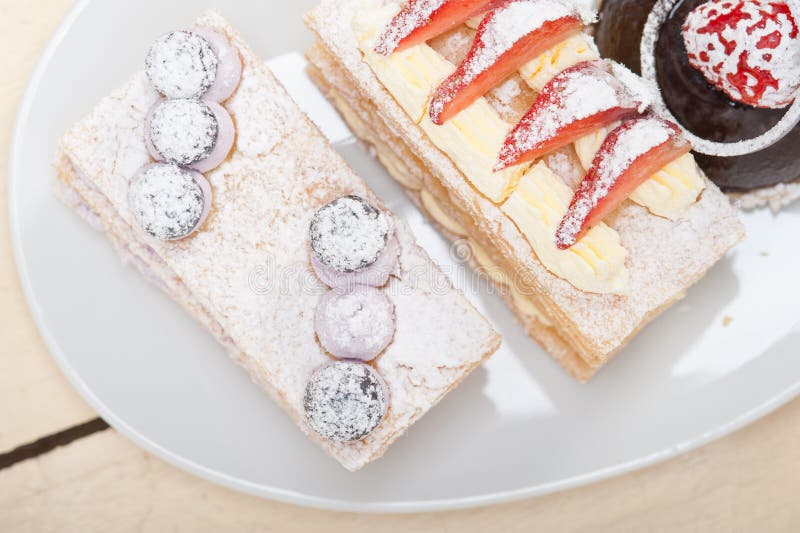 Selection of Fresh Cream Cake Dessert Plate Stock Photo - Image of ...