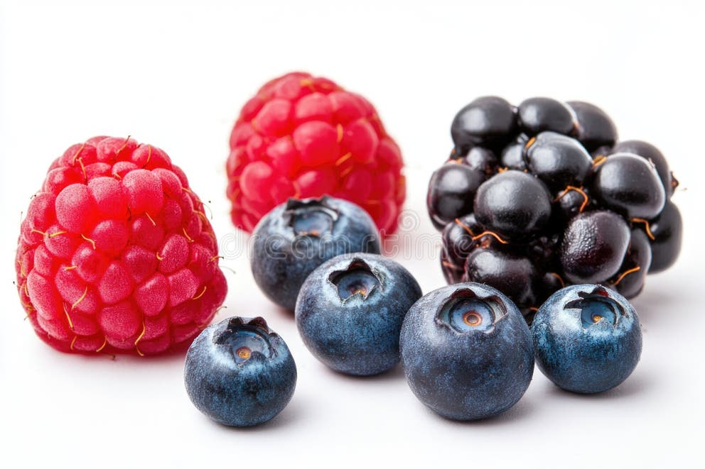 A Selection of Fresh Raspberries with One Raspberry Isolated on a White ...