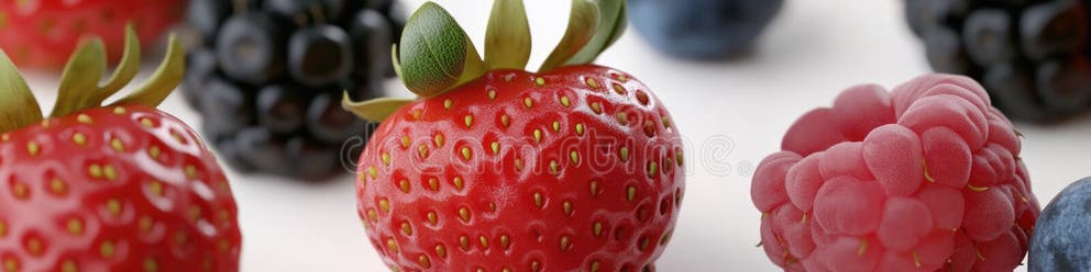 A Selection of Fresh Strawberries and Raspberries Arranged on a White ...