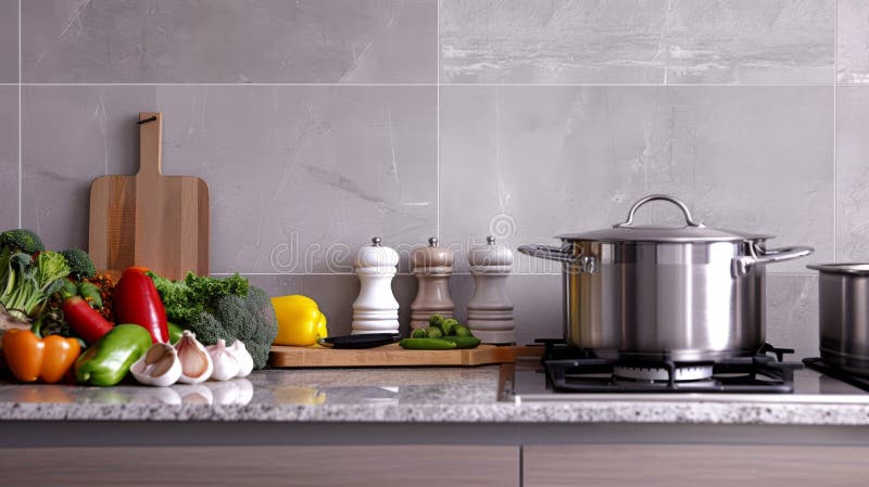 A Modern Kitchen Cooking Scene. AI Generated Stock Image - Image of ...