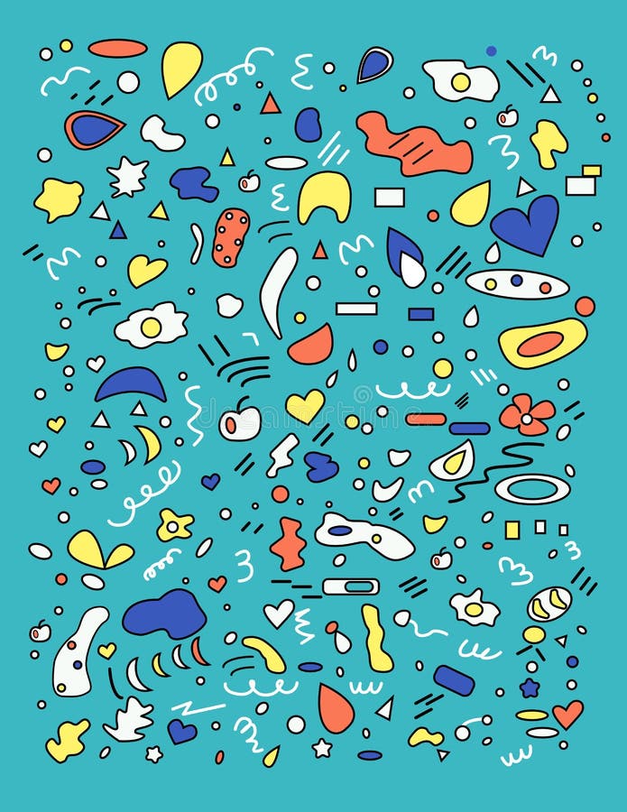 A Selection of Funny Doodles on a Blue Background. Stock Illustration ...