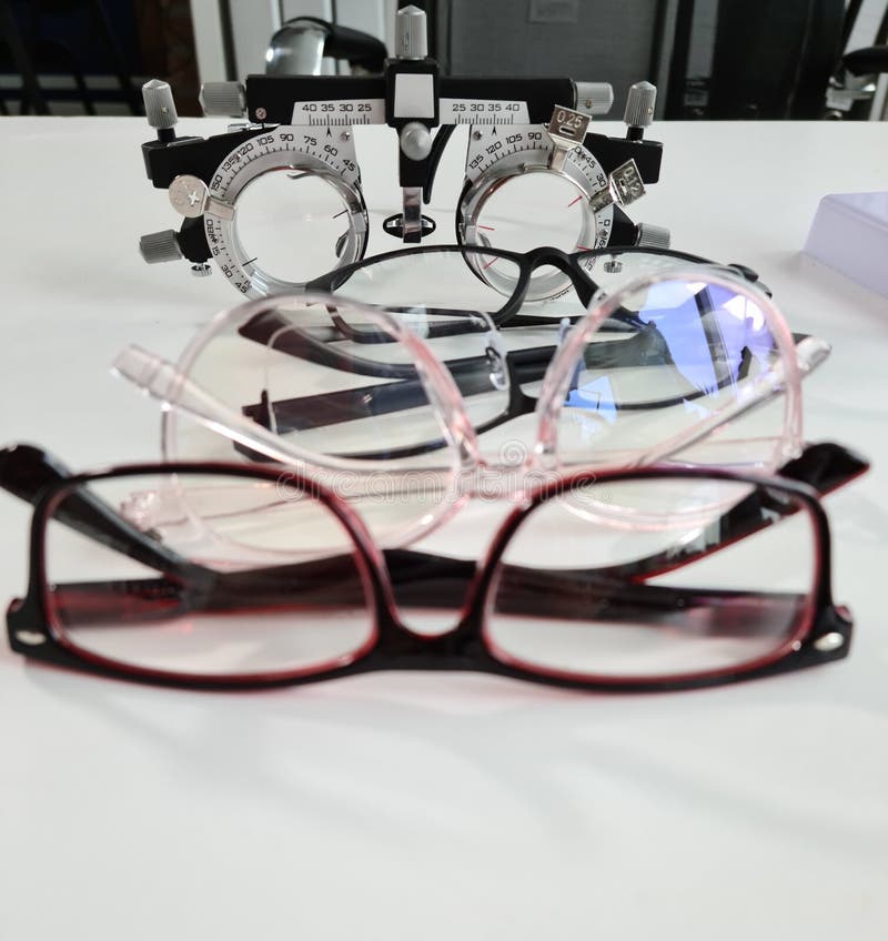 Selection of Glasses for Vision at Optometrist Stock Photo - Image of ...
