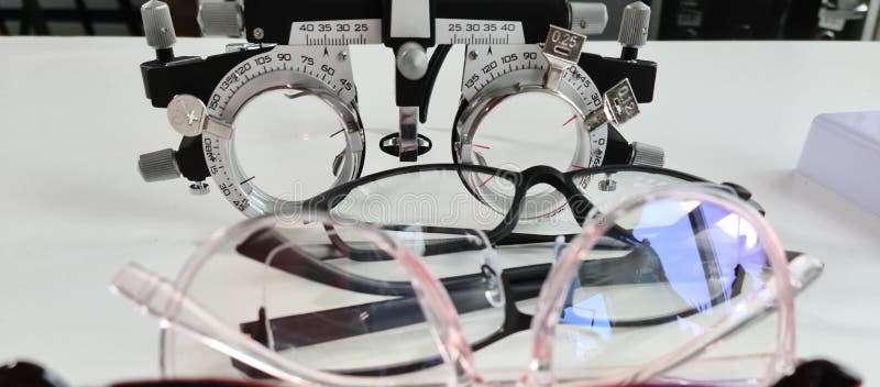 Selection of Glasses for Vision at Optometrist Stock Photo - Image of ...