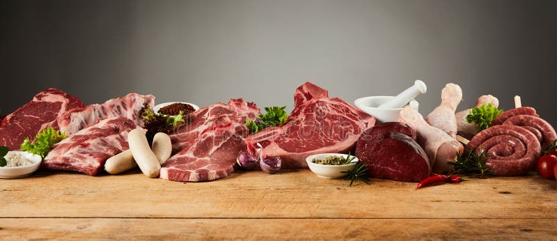 Selection of Gourmet Meats on Rustic Timber Board Stock Image - Image ...