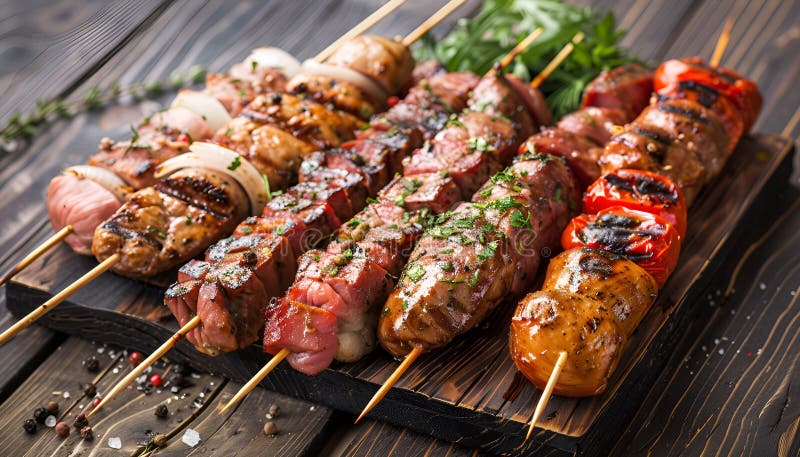 Selection of Grilled Gourmet Meats on a Rustic Timber Board. Stock ...