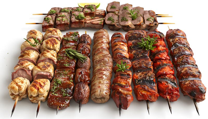 Selection of Grilled Gourmet Meats on White Background Stock Photo ...