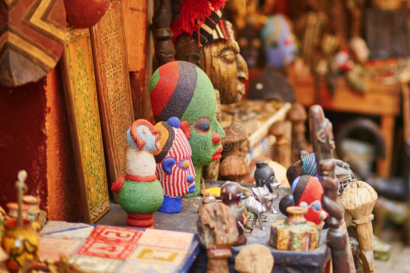 Selection of Head Masks on a Traditional Moroccan Market Stock Image ...