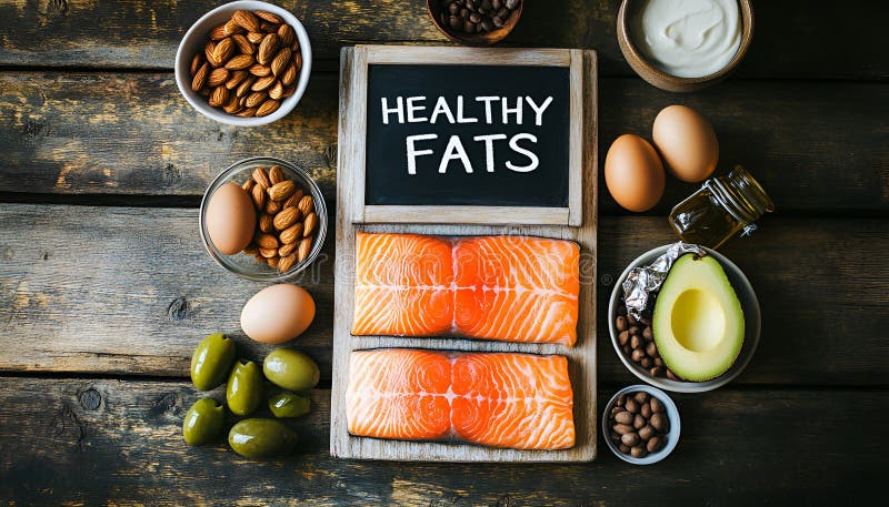 Selection of Healthy Fat Sources on Wooden Background. Top View Stock ...