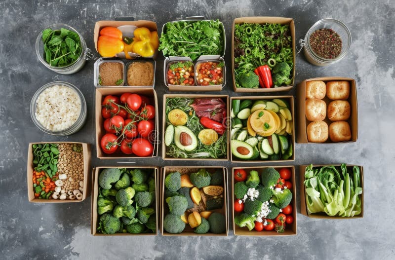 A Selection of Healthy Food in the Boxes Stock Photo - Image of ...