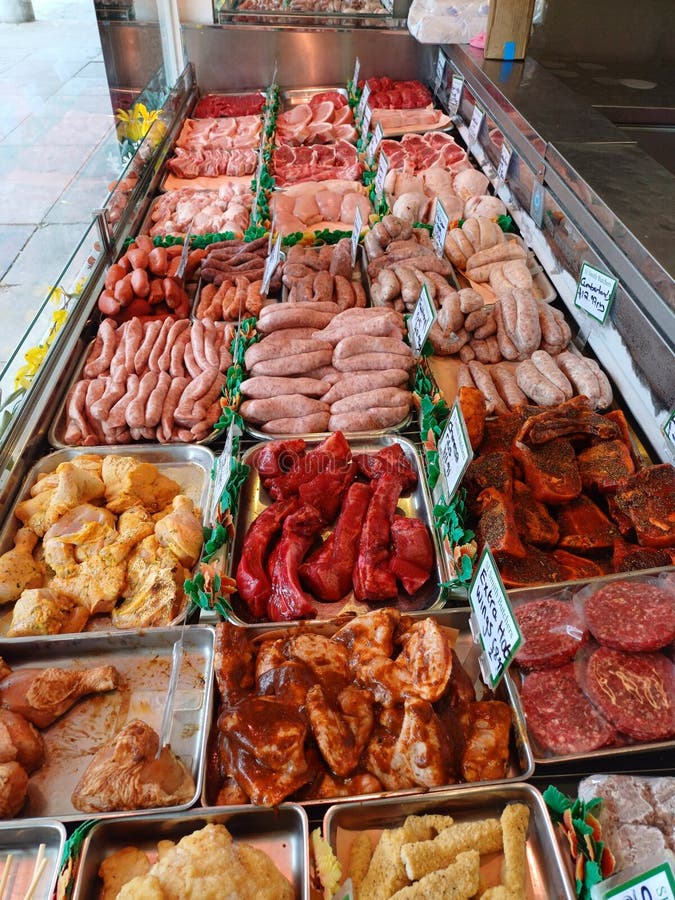 Selection of High Quality Meat at the Butchers in Enfield London Stock ...