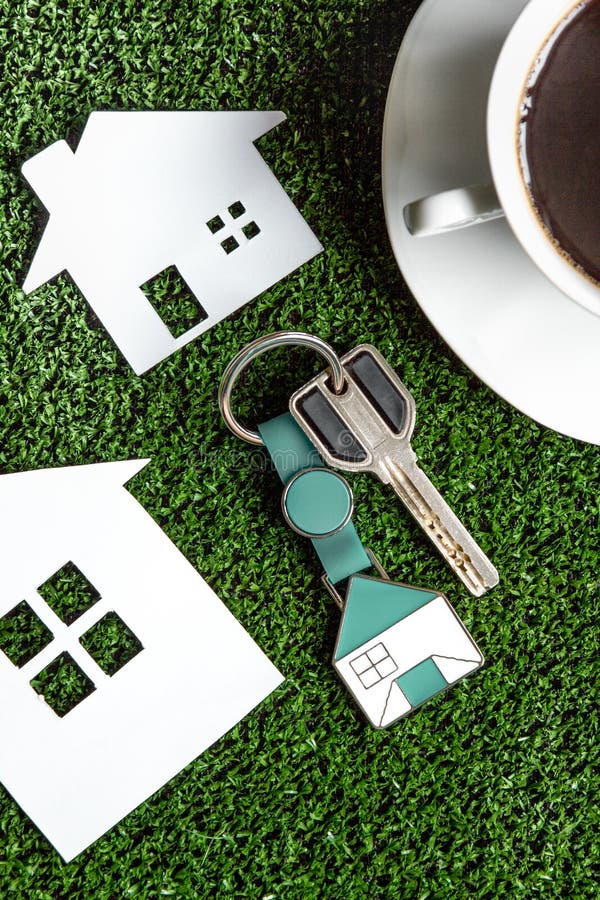 Selection of Home before Buying on Green Background Top View Stock ...