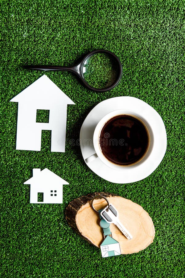 Selection of Home before Buying on Green Background Top View Stock ...