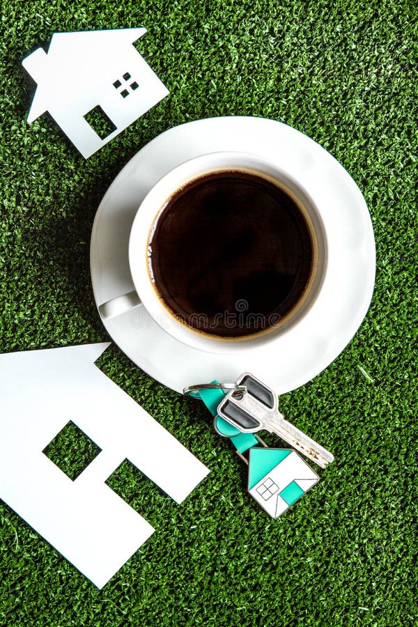 Selection of Home before Buying on Green Background Top View Stock ...