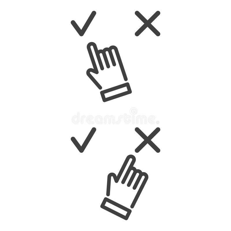 Selection Icons Set. Yes and No. Pointer in the Shape of a Hand on the ...