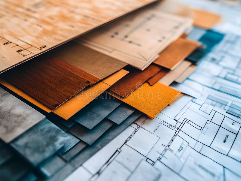 A Selection of Material Samples and Architectural Blueprints Stock ...