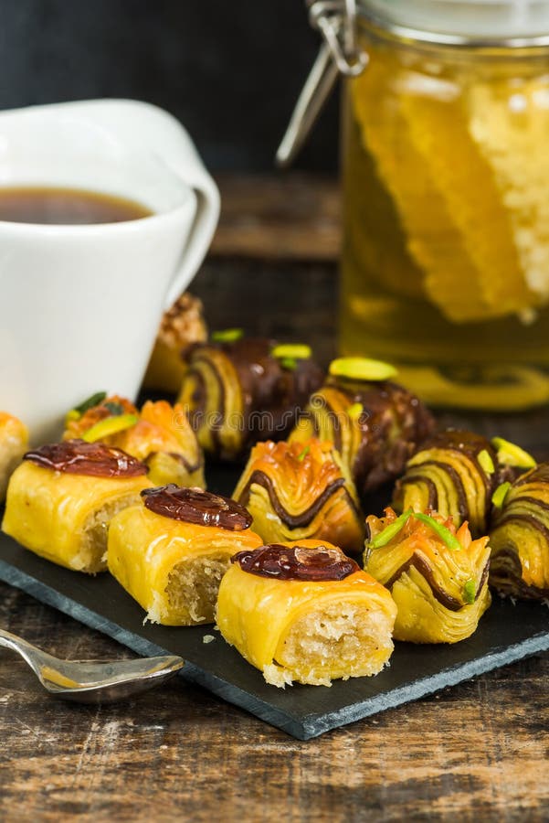 Selection of Middle Eastern Sweets with Coffee Stock Image - Image of ...