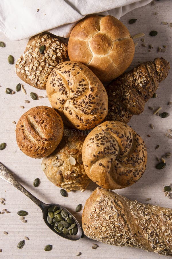Mixed Bread in a Basket on White Background Stock Photo - Image of ...