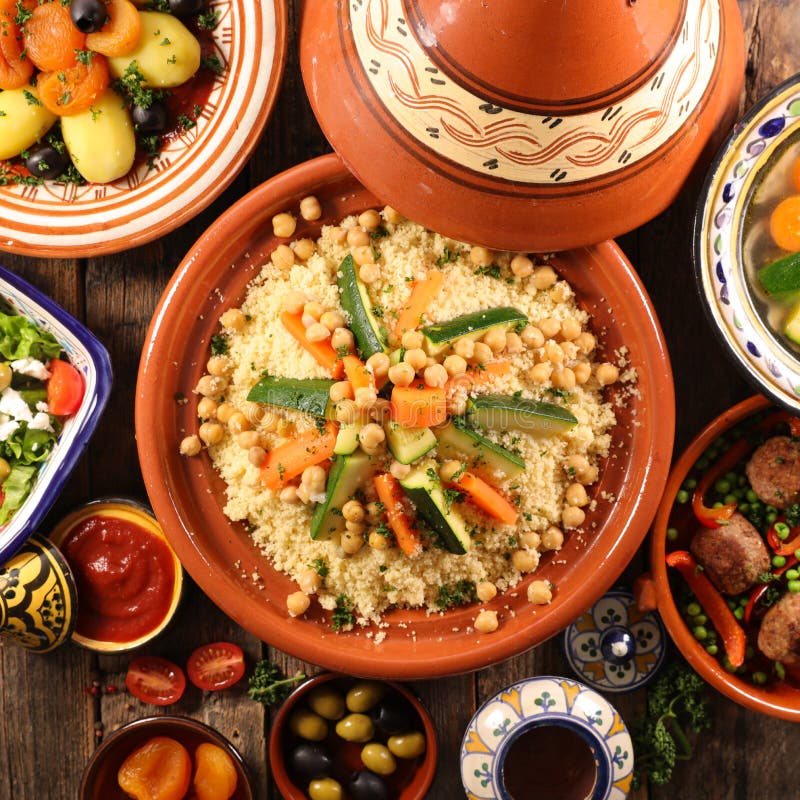 Selection of moroccan dish stock photo. Image of buffet - 208973618