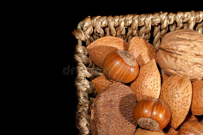 Selection of Nuts in Shell. Close Up with Copy Space. Stock Photo ...