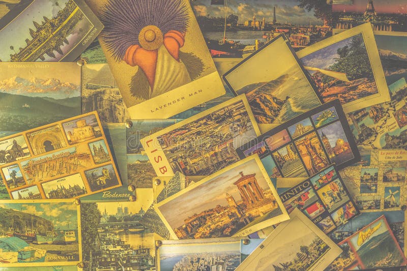 Postcards on a wall - UK stock photo. Image of holiday - 124977168