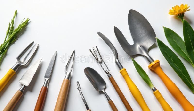 Selection of Pristine Gardening Tools on White , Weeding, Digging Stock ...