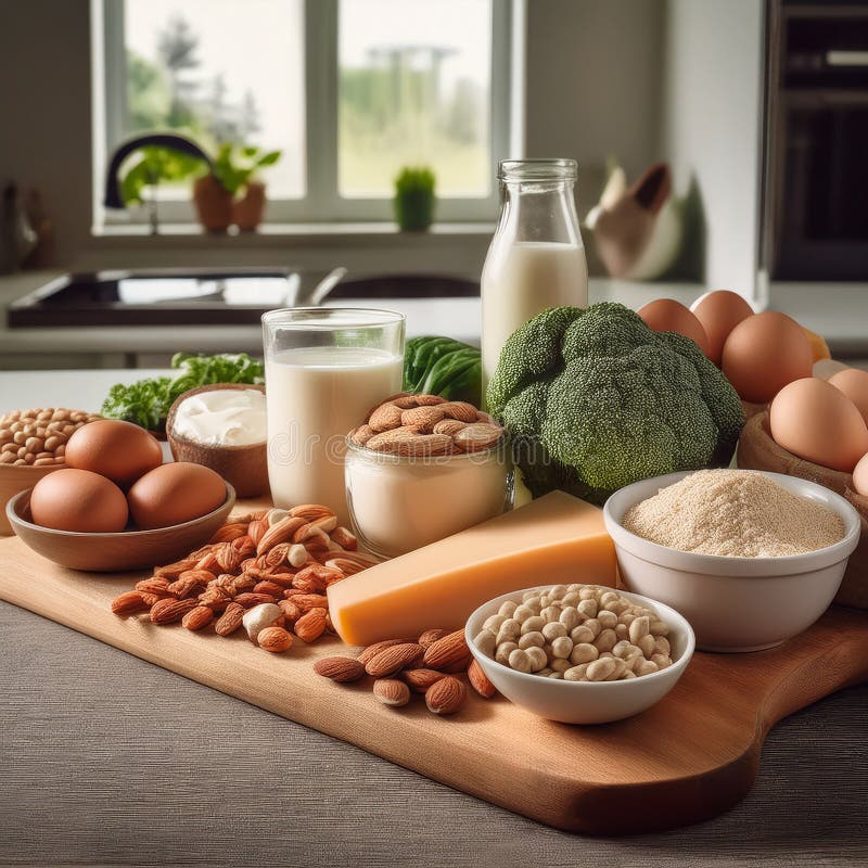 Selection of Protein Sources in Kitchen Background, Closeup Stock ...