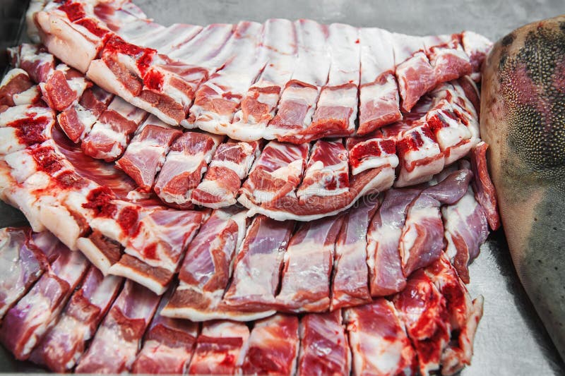 Selection of Quality Meat in a Butcher Shop. Different Types of Fresh ...