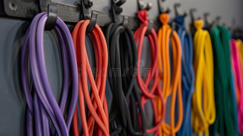 Selection of Resistance Bands Hanging on Wall in Fitness Studio Stock ...