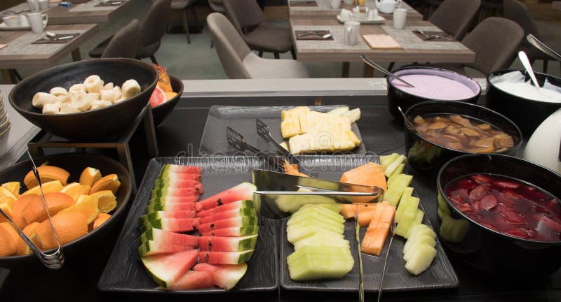 Selection of Self Service Catering Continental Breakfast Buffet Display ...