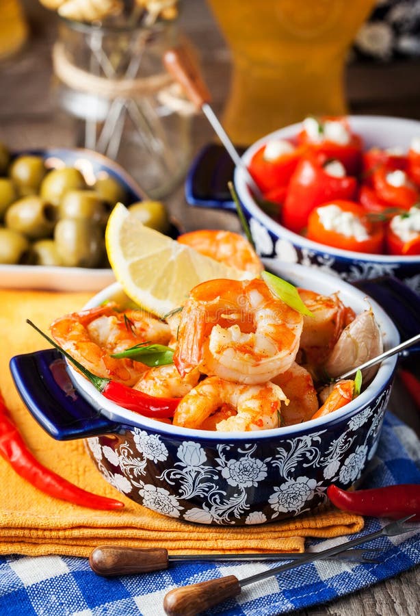 Selection of Spanish Tapas and Beer Stock Photo - Image of starter ...