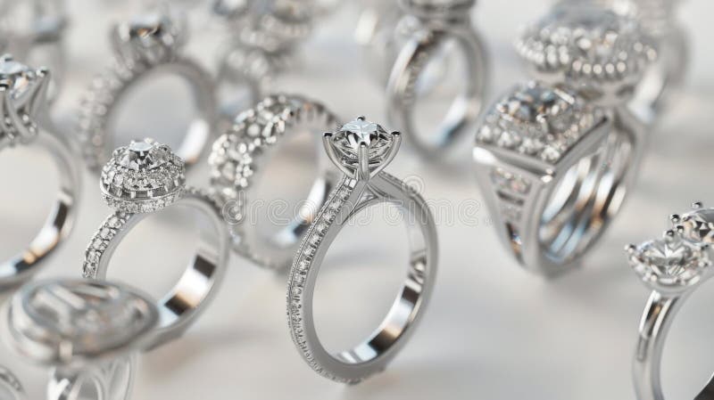 Collection of Diamond Engagement Rings on Display Stock Image - Image ...