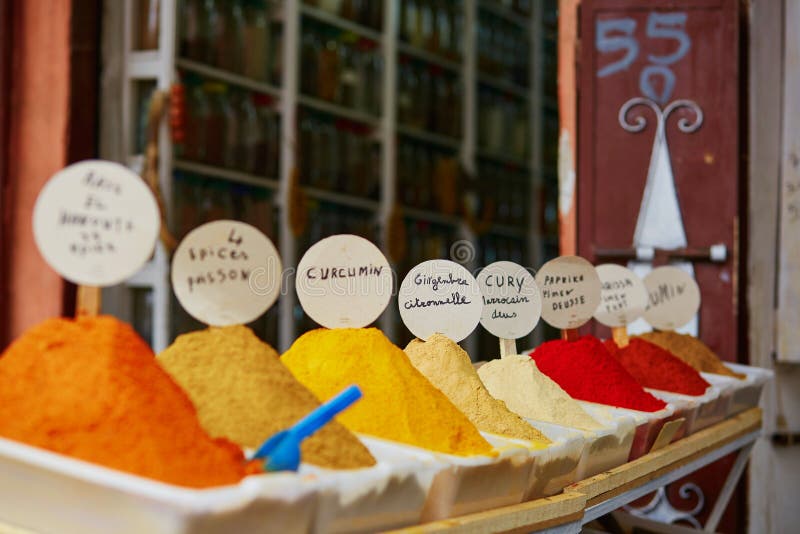 Selection Of Spices On A Traditional Moroccan Market Souk In Marrakech ...