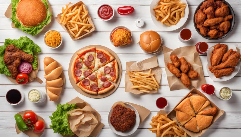 Selection of Take Out and Fast Foods. Corner Border Banner Stock ...