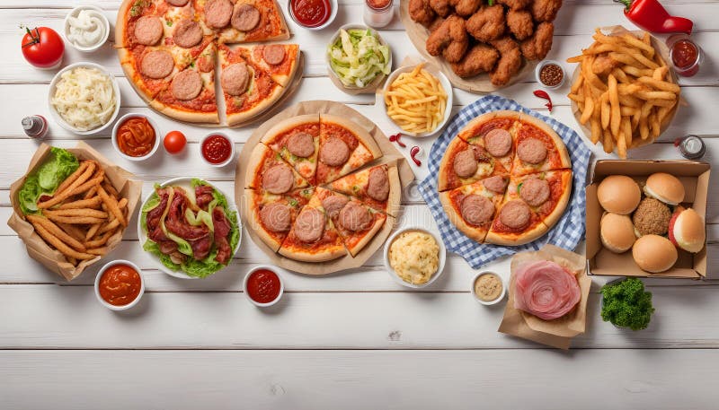 Selection of Take Out and Fast Foods. Corner Border Banner Stock ...