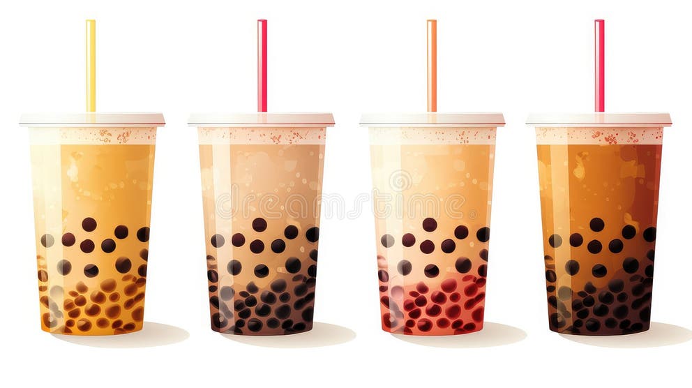 Selection of Tapioca Bubble Tea Varieties Displayed on a Transparent ...