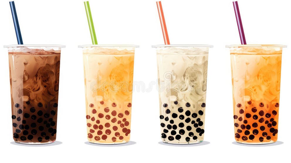 Selection of Tapioca Bubble Tea Varieties Displayed on a Transparent ...