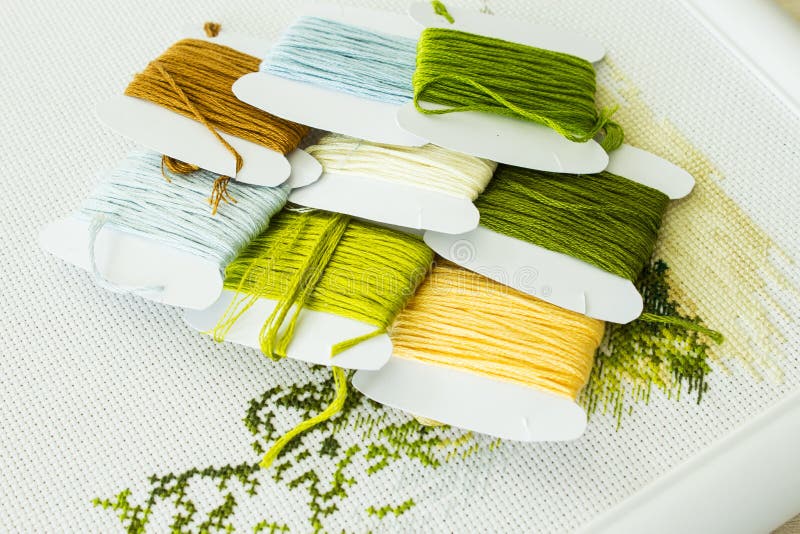 Selection of Threads for Embroidery in Natural Colors. Stock Image ...