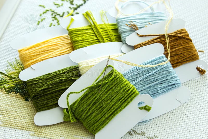 Selection of Threads for Embroidery in Natural Colors. Stock Image ...