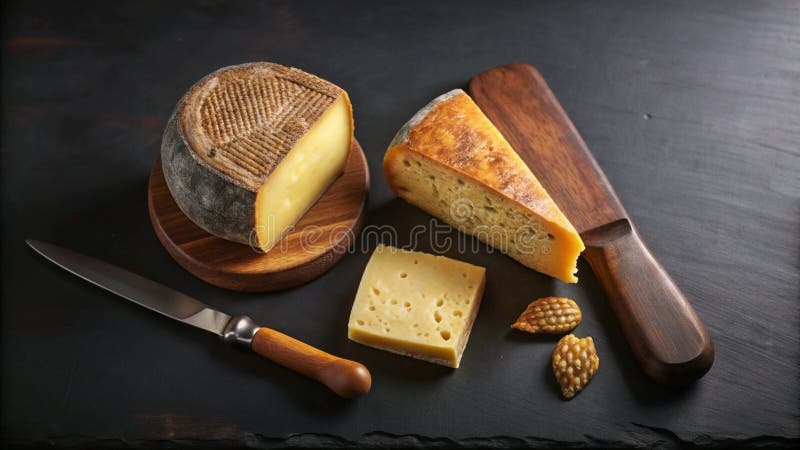 A Selection of Three Different Cheeses, Including a Semi-hard Cheese, a ...