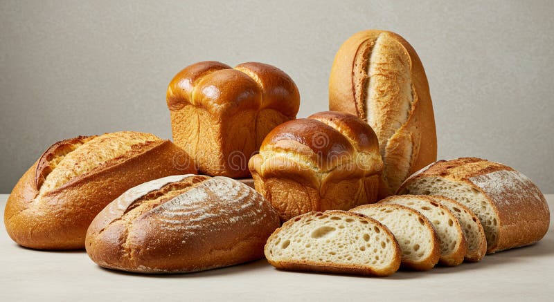 A Selection of Various Bread Types Arranged on a Surface. the ...