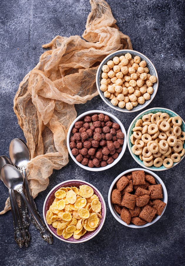 Selection of Various Corn Flakes for Breakfast Stock Image - Image of ...