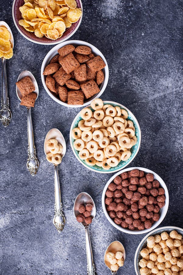 Selection of Various Corn Flakes for Breakfast Stock Photo - Image of ...