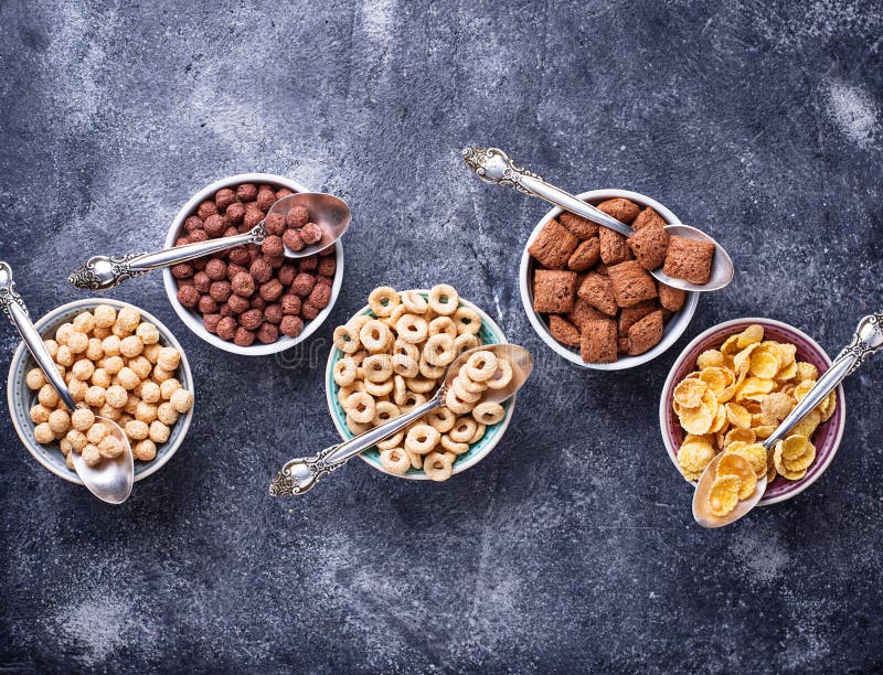 Selection of Various Corn Flakes for Breakfast Stock Photo - Image of ...